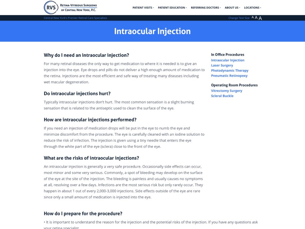 Intraocular Injection | Retina-Vitreous Surgeons of CNY